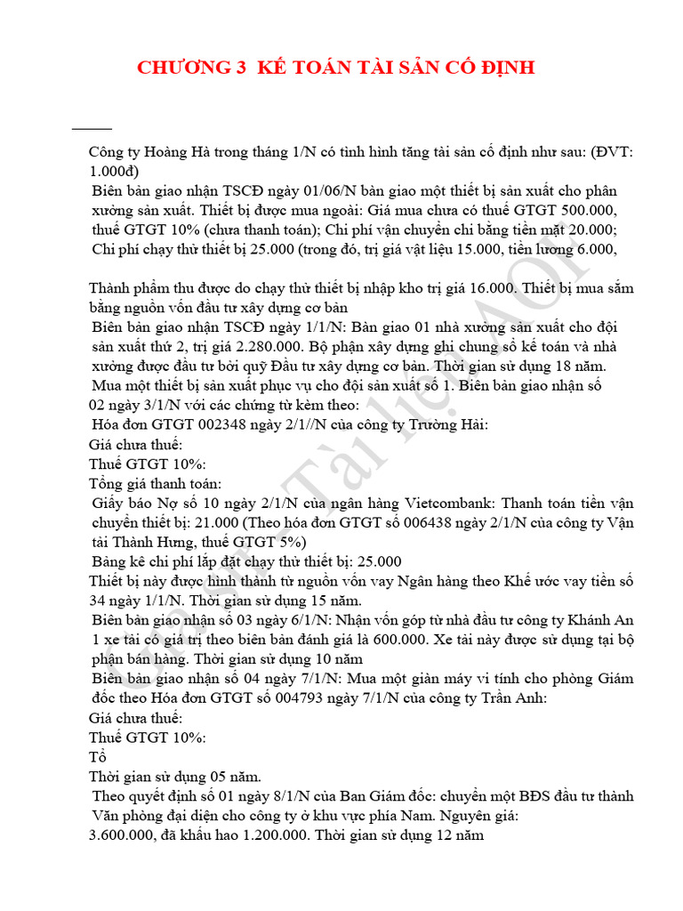 BT KTTC1 Chương 3 TSCĐ | PDF