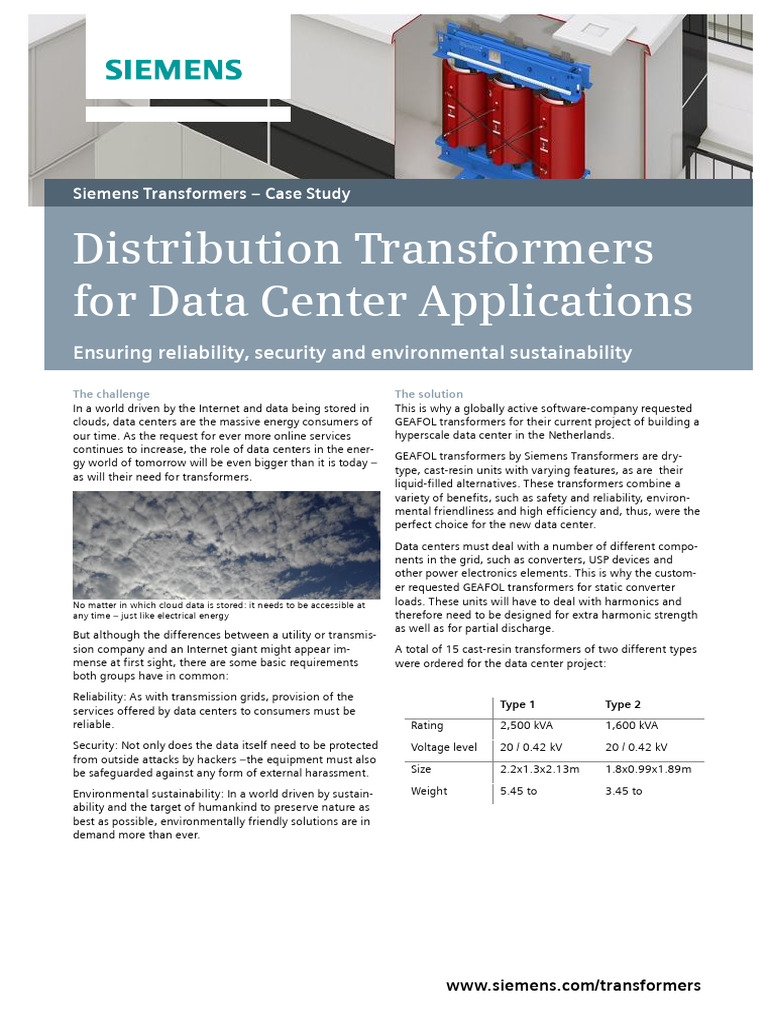 Siemens Transformers Case Study Dadacenter | PDF | Transformer | Data Center