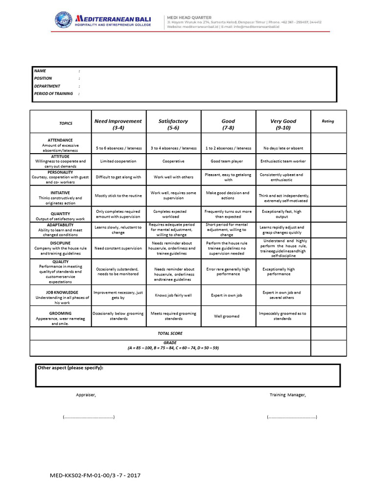 EVALUATION FORM | PDF | Cognition | Behavior Modification