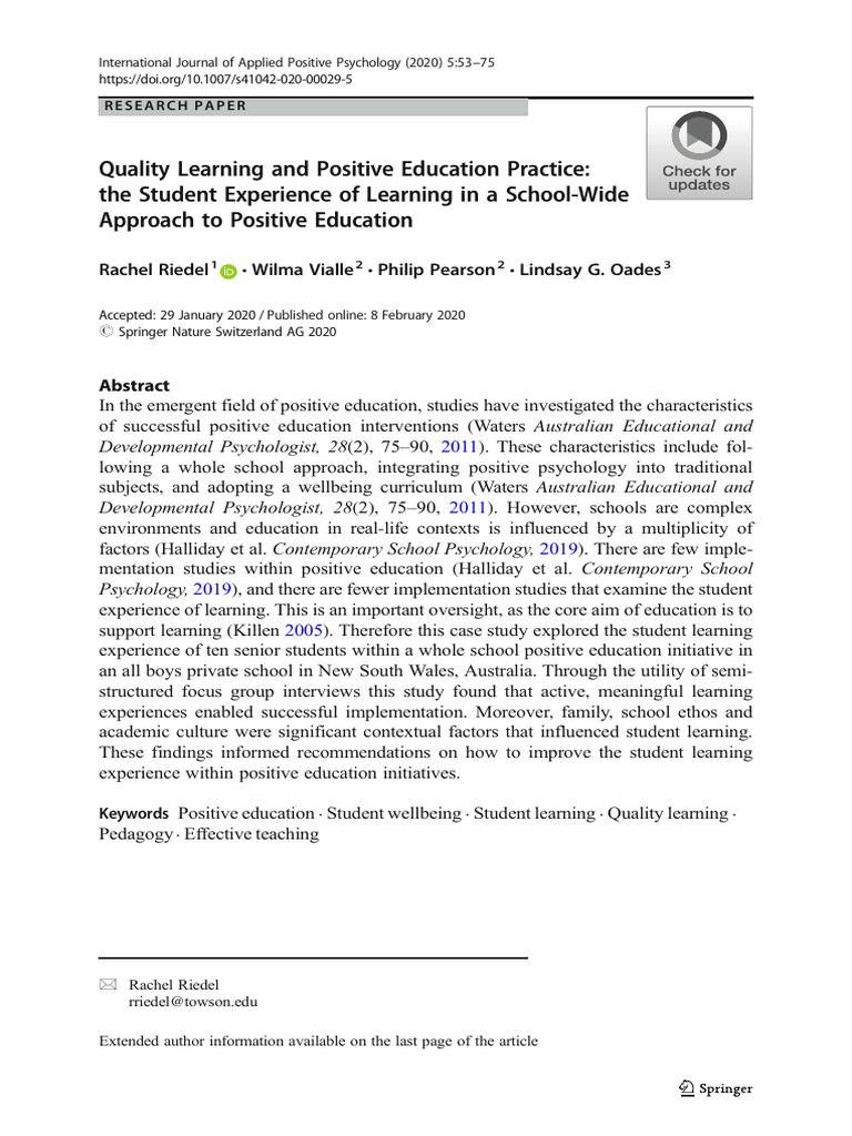 Quality Learning and Positive Education Practice | PDF | Positive ...