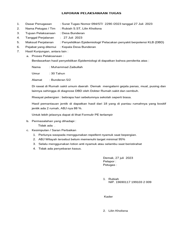 Format Laporan PE DBD JULI | PDF