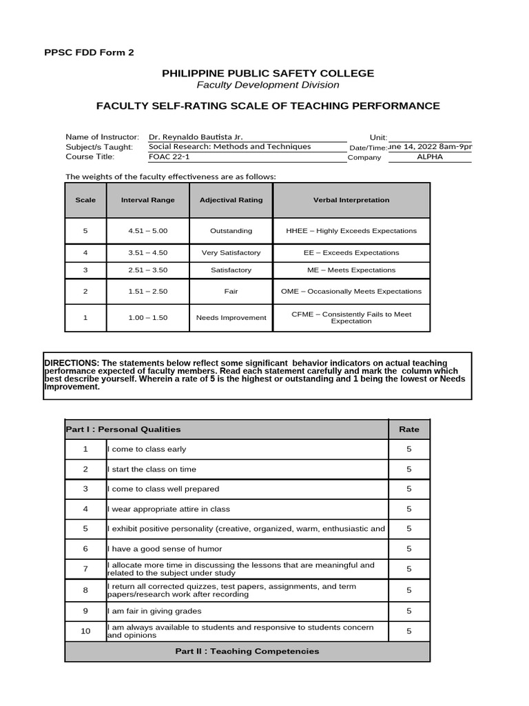 FDD Form 2 Self Evaluation ReynBautista | PDF | Human Communication ...