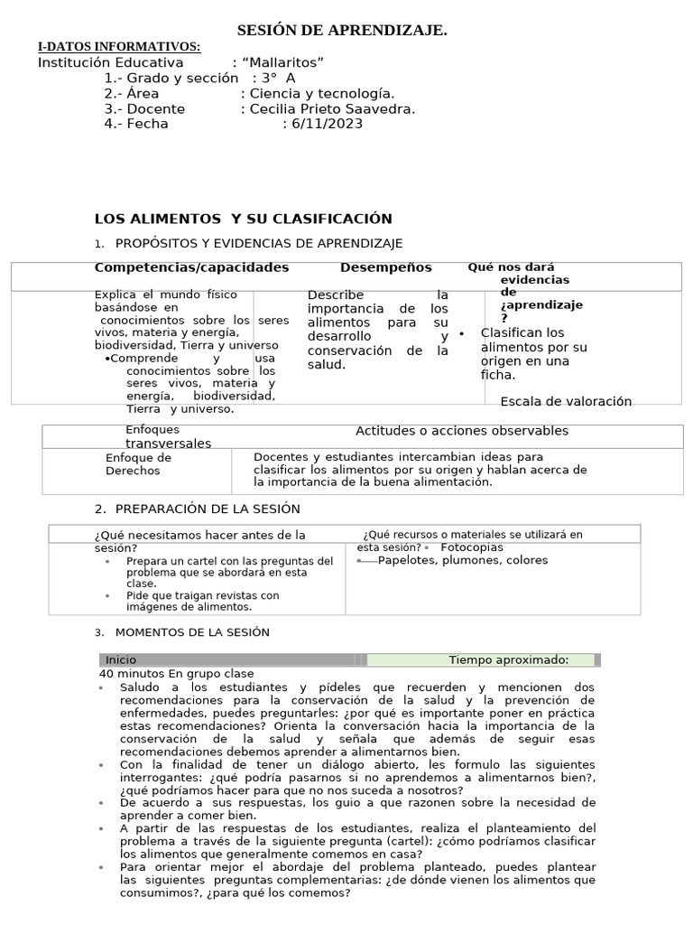 S.A. Los Alimentos y Su Clasificacion | PDF | Alimentos | Aprendizaje