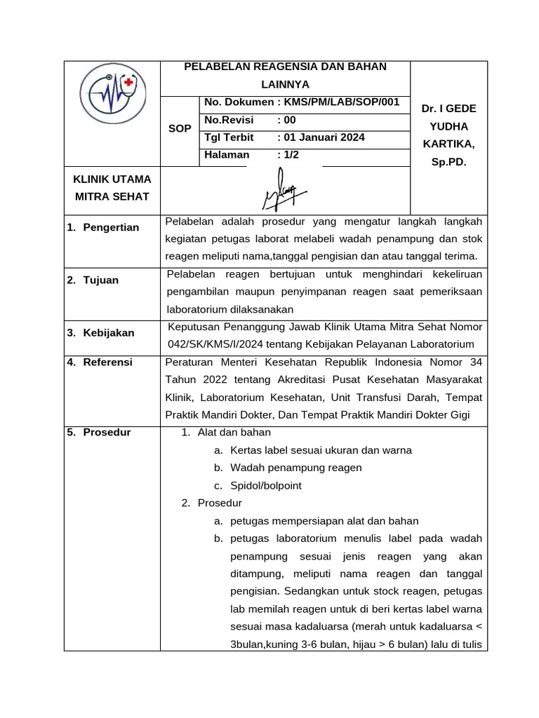 Sop Pelabelan Reagensia Dan Bahan Lainnya | PDF