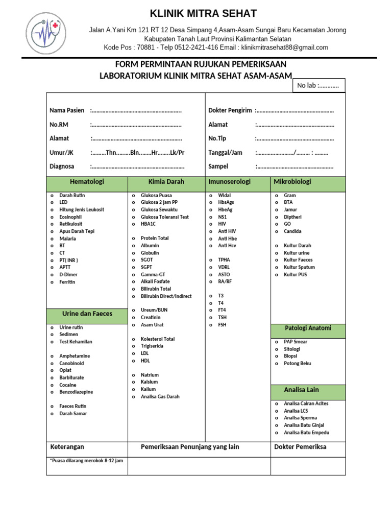 Form Permintaan Rujukan Pemeriksaan | PDF