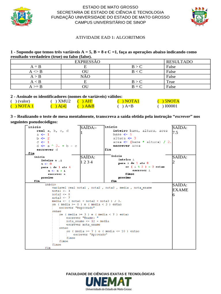 ATIVIDADE_EAD_1 | PDF | Algoritmos | Science