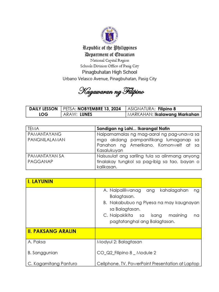 Fil8 Q2 Balagtasan LP | PDF