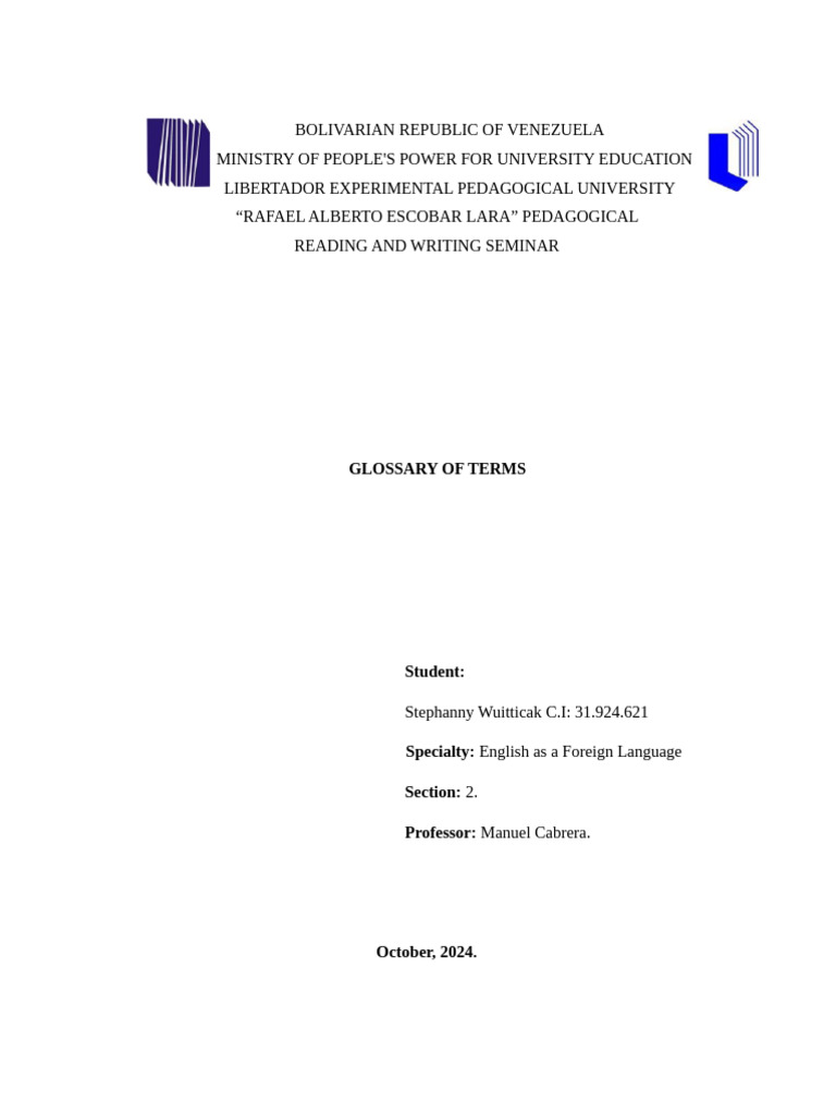 Glossary of Terms. Stephanny Wuitticak | PDF | Cognition | Human ...
