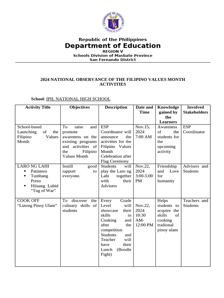 Filipino-Values-Action Plan | PDF | Philippines | Southeast Asia