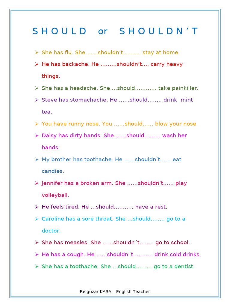 Should and Shouldn't Worksheet PDF | PDF