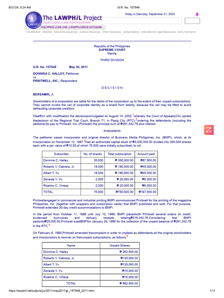 Donnina C. Halley vs. Printwell, Inc. | PDF | Lawsuit | Corporations
