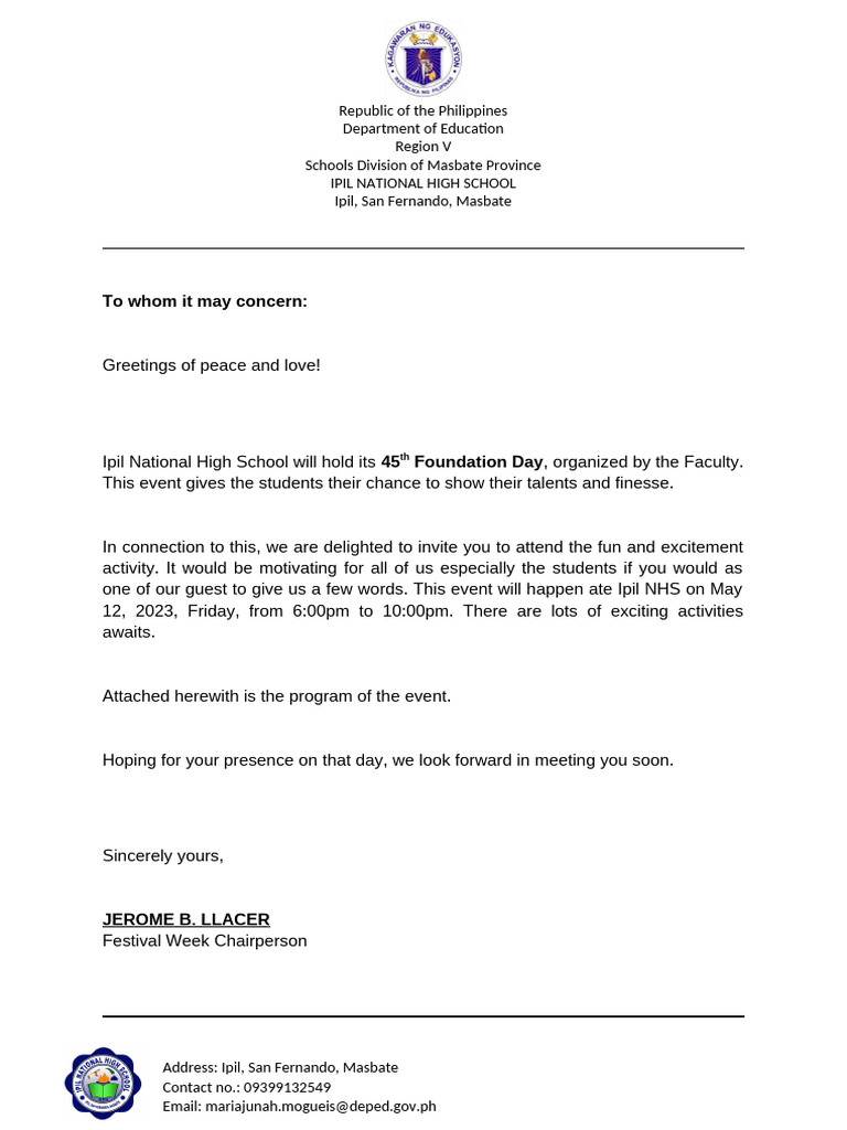 Letter of Invitation Inhs | PDF