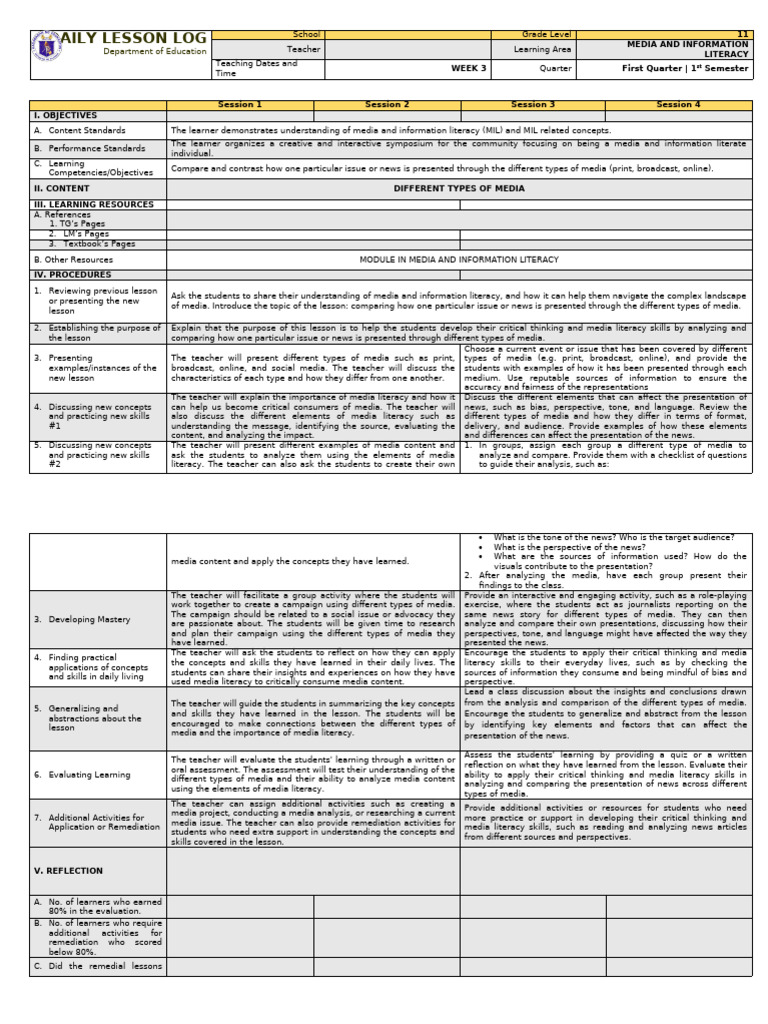 Media Literacy Lesson Plan for Grade 11 | PDF | Critical Thinking ...