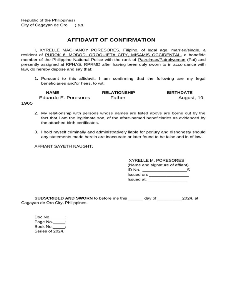 Affidavit of Confirmation 1 | PDF | Politics | Social Science