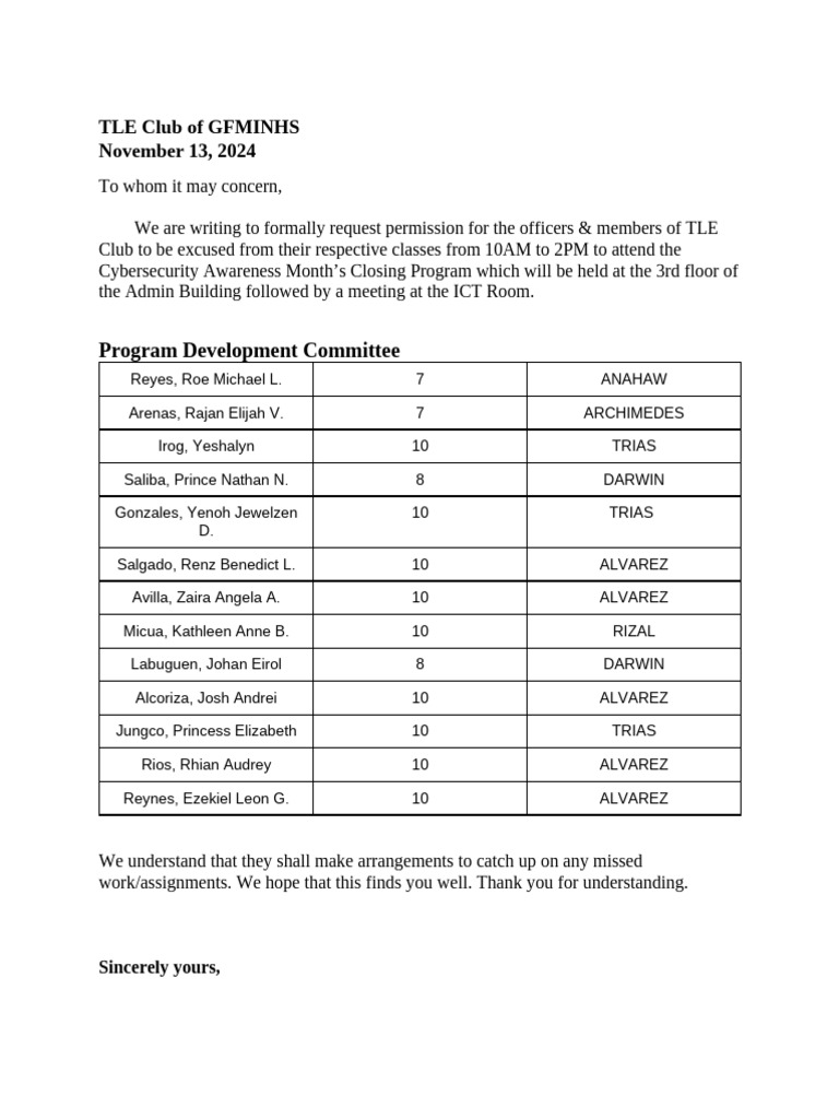 PDC Excuse Letter (11 - 13 - 24) | PDF