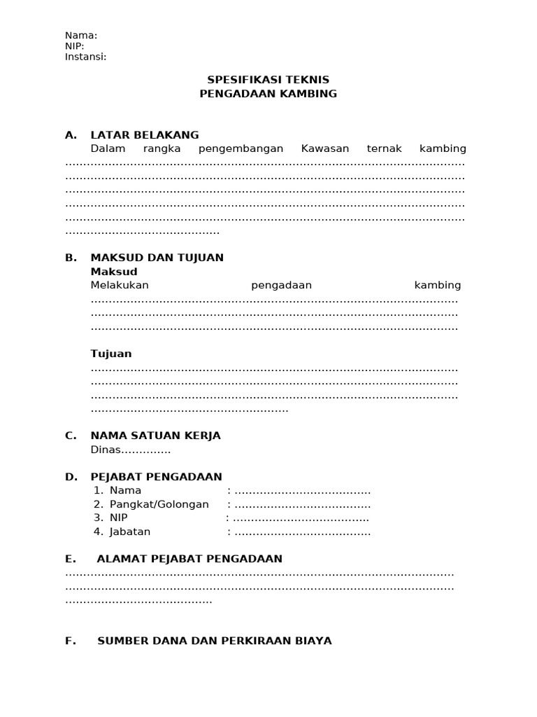 Lampiran 2 - Form Spesifikasi Teknis Pengadaan Kambing | PDF | Teknologi & Rekayasa