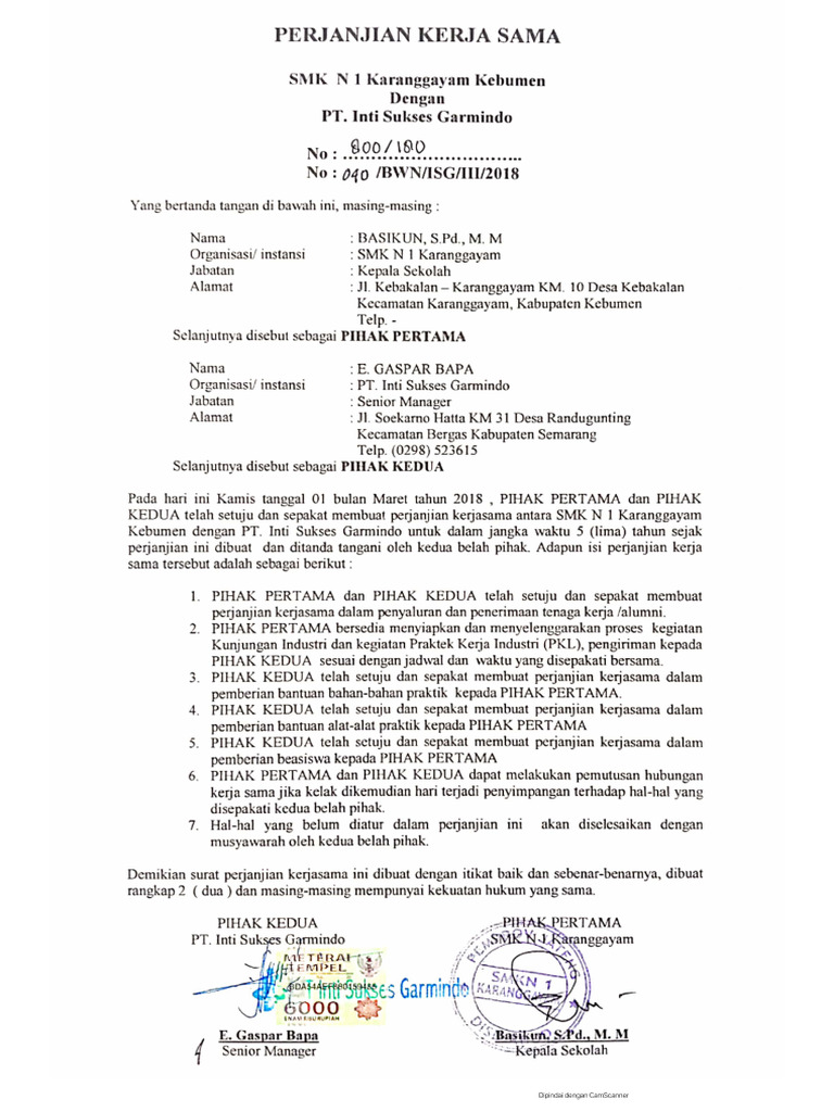 MoU PT Inti Sukses Garmindo | PDF