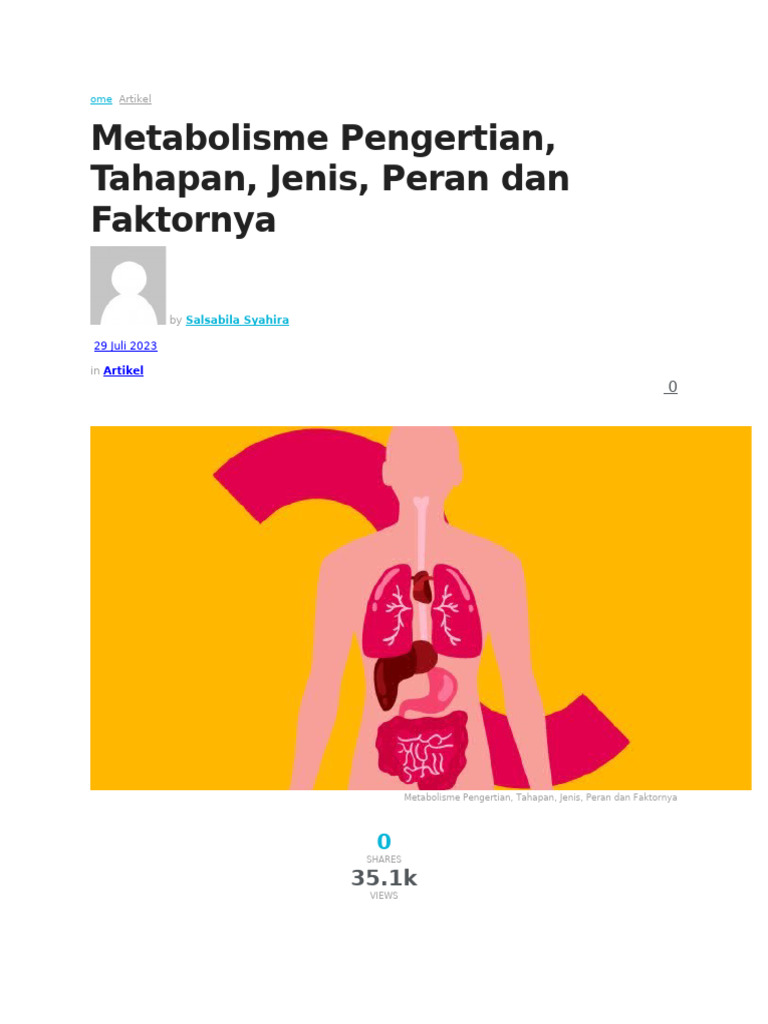 Metabolisme: Proses dan Peran Utama | PDF