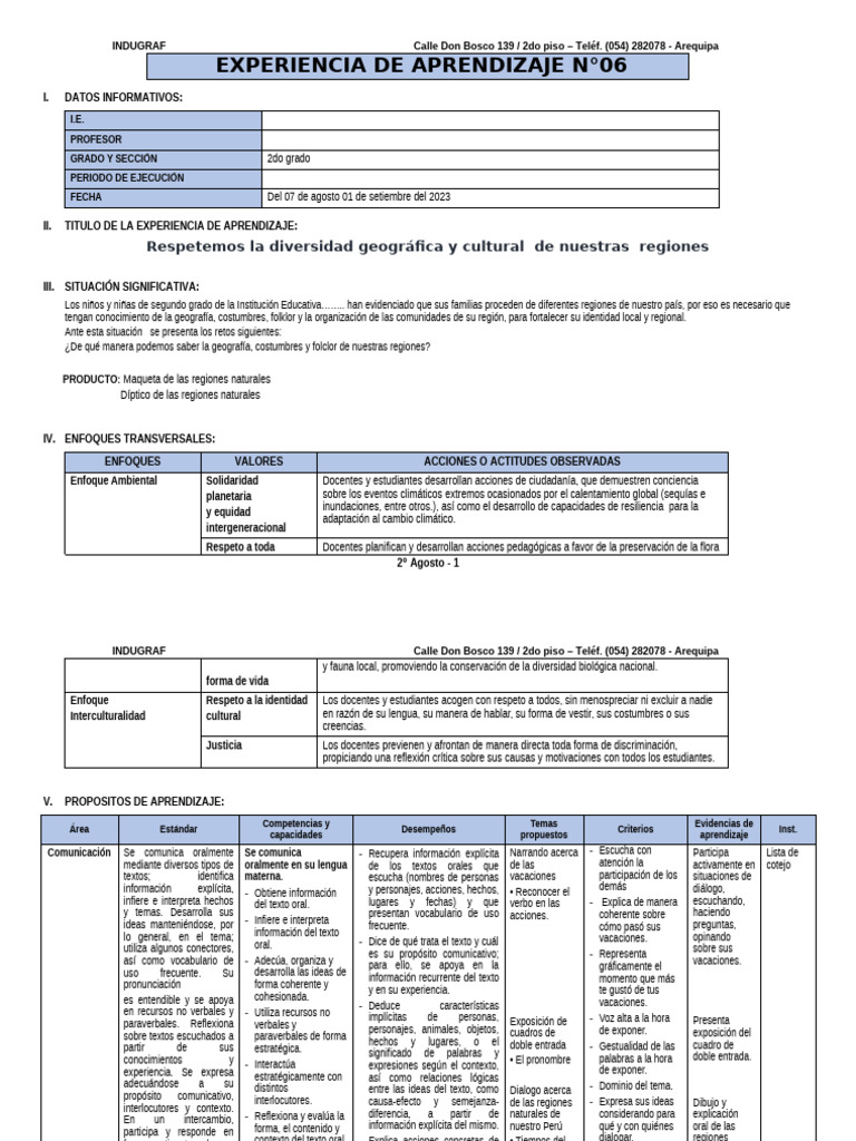 2° Grado - Experiencia de Aprendizaje N°06 | PDF | Sustracción | Aprendizaje