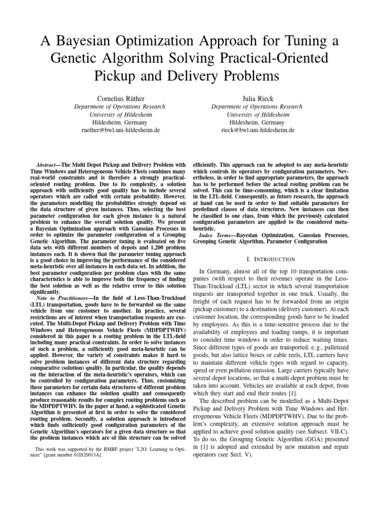 Workingpaper2022 1 Bayesian Optimization For Parameter Tuning Of Ga Pdf Genetic Algorithm