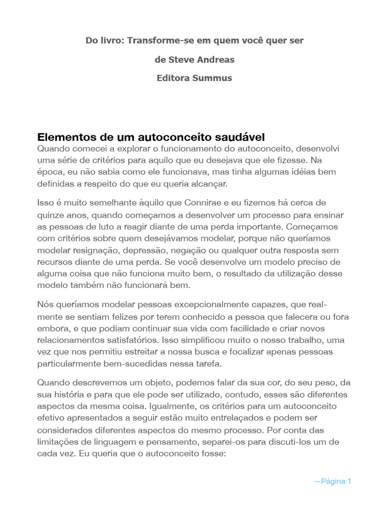 Elementos de Um Autoconceito Saudável | PDF | Autoimagem | Experiência