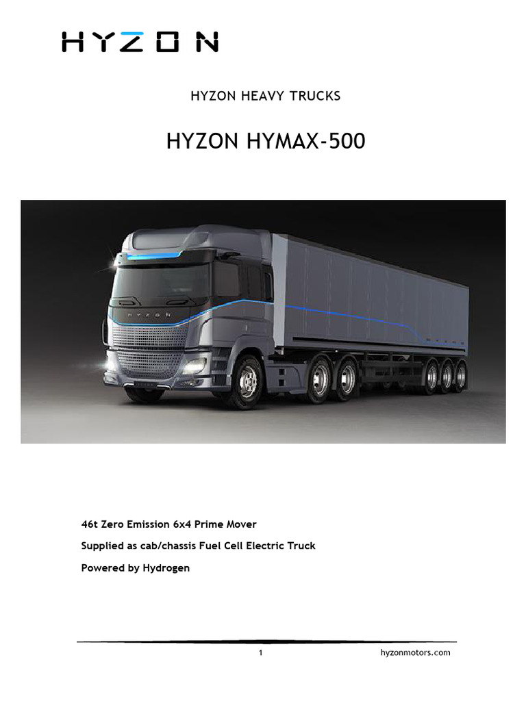 Hyzon HyMax-500 Fuel Cell Truck Details | PDF | Truck | Fuel Cell