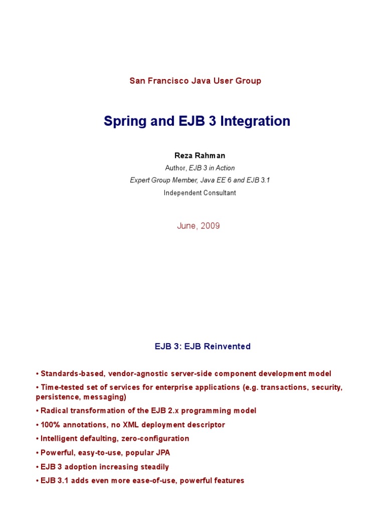 Spring Ejb3 Integration | PDF | Enterprise Java Beans | Java Enterprise Platform