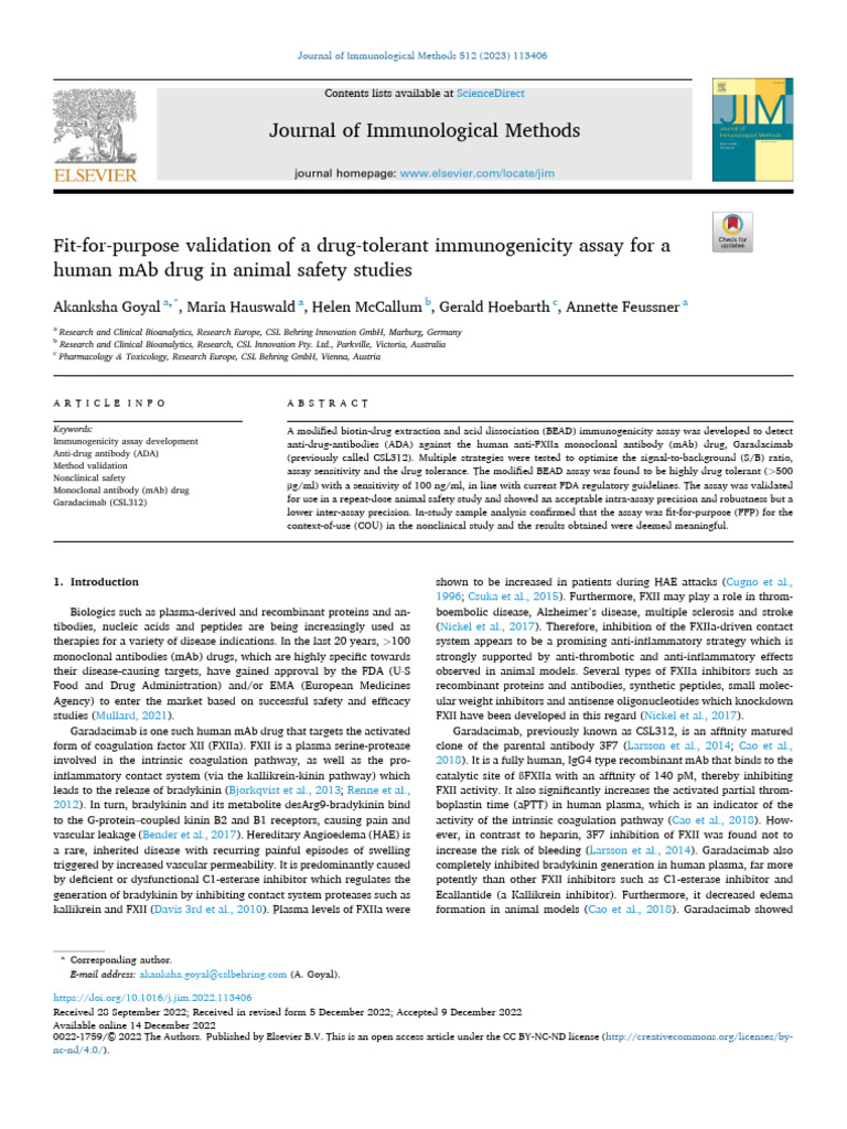 Fit-For-purpose Validation of A Drug-Tolerant Immunogenicity Assay For ...