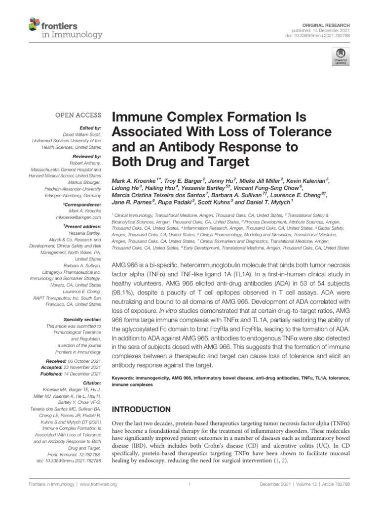 Immune Complex Formation Is Associated With Loss of Tolerance and An ...