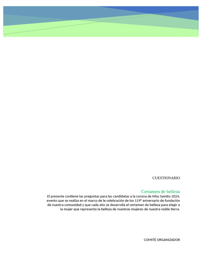 Cuestionario Miss Samito 2024 | PDF