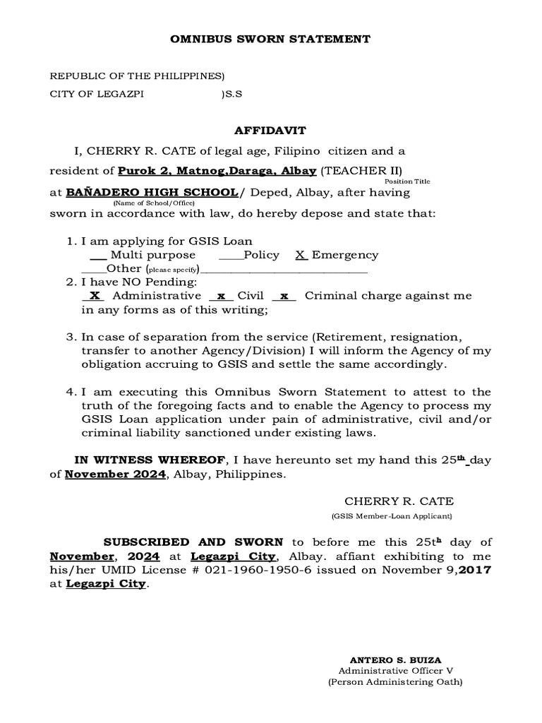 Share Omnibus Sworn Statement Template - Docx Google Docs | PDF