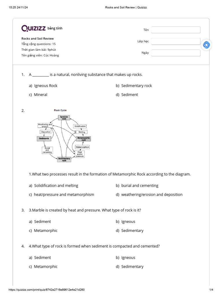 Rocks and Soil Quiz Review Guide | PDF | Rock (Geology) | Soil