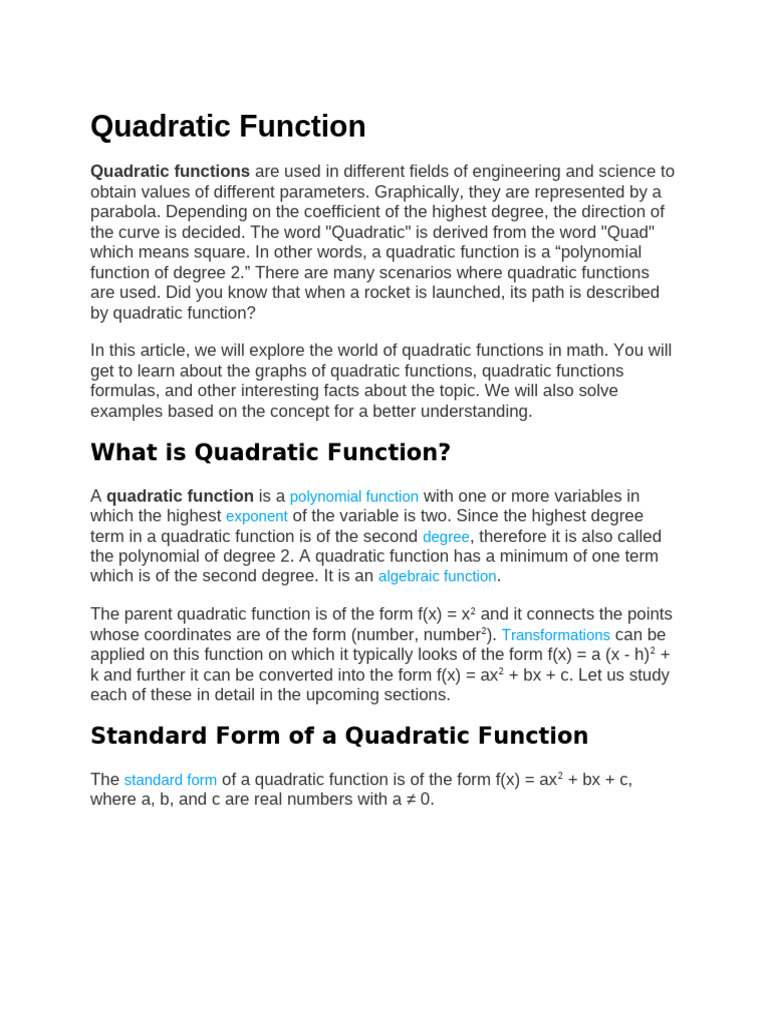 Quadratic Function | PDF | Quadratic Equation | Function (Mathematics)