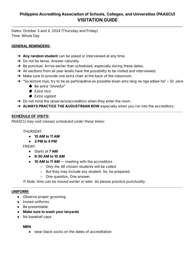 3rd Years PAASCU Visitation Guide 1 | PDF