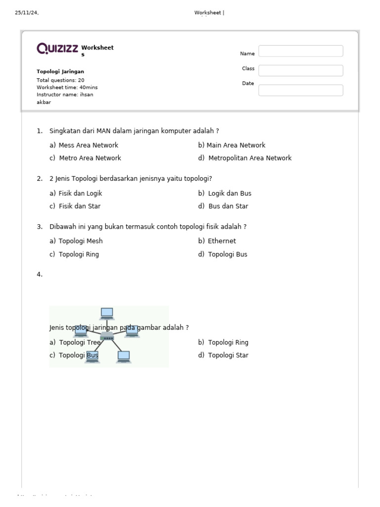 Worksheet - Quizizz | PDF