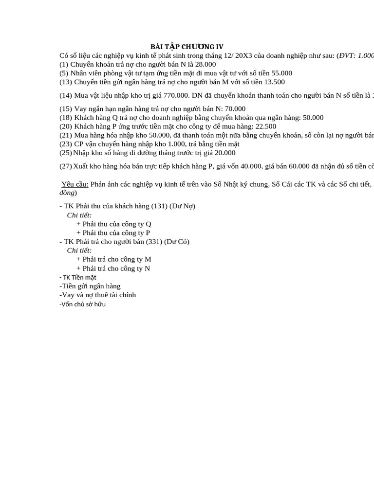 BÀI TẬP CHƯƠNG IV NMKT | PDF