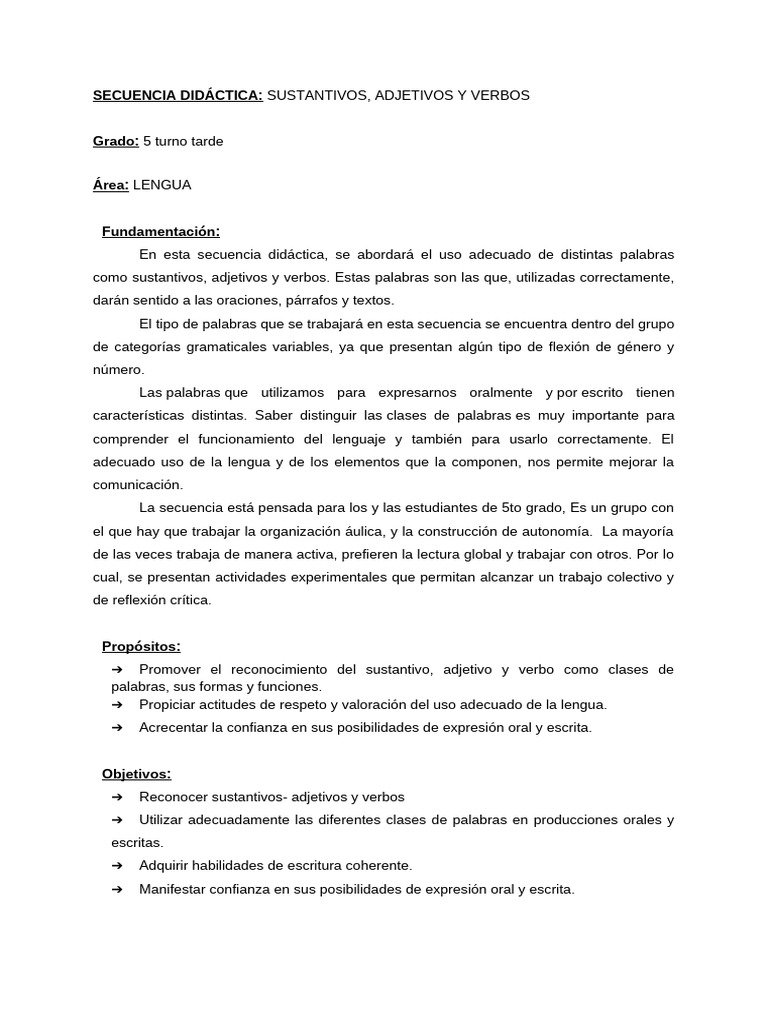 Actividades de Sustantivos, Adjetivos y Verbos | PDF | Sustantivo ...