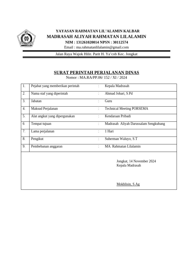 FORM SPPD Surat Permohonan Perjalanan Dinas | PDF