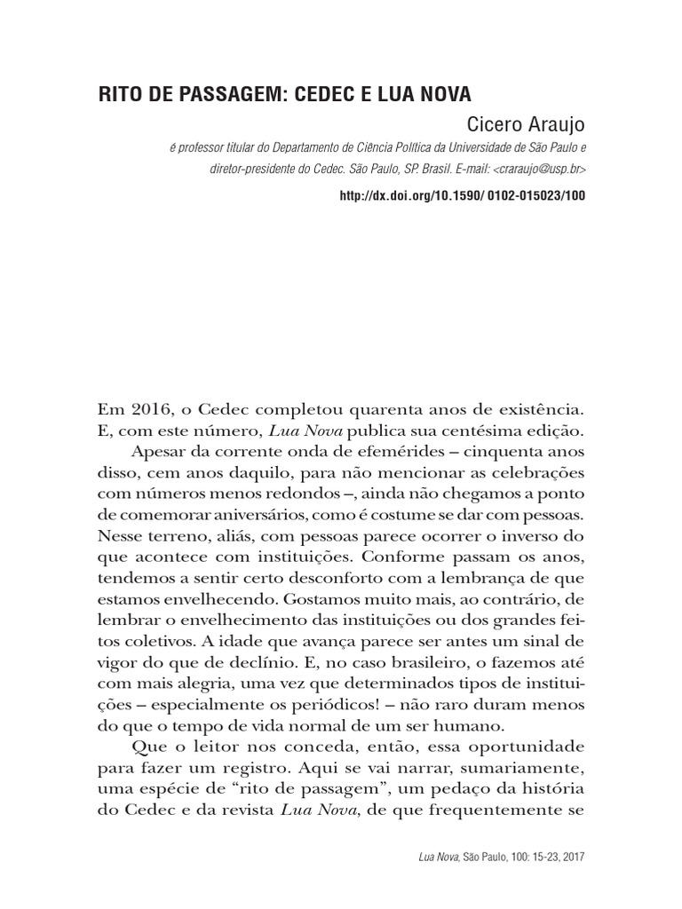 Rito de Passagem Cedec e Lua Nova | PDF | Sociologia | Democracia