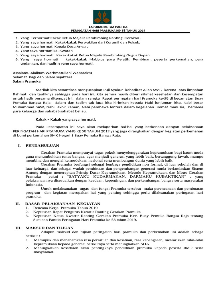 Sambutan Ketua Panitia Pramuka | PDF | Karier & Perkembangan | Ilmu Sosial