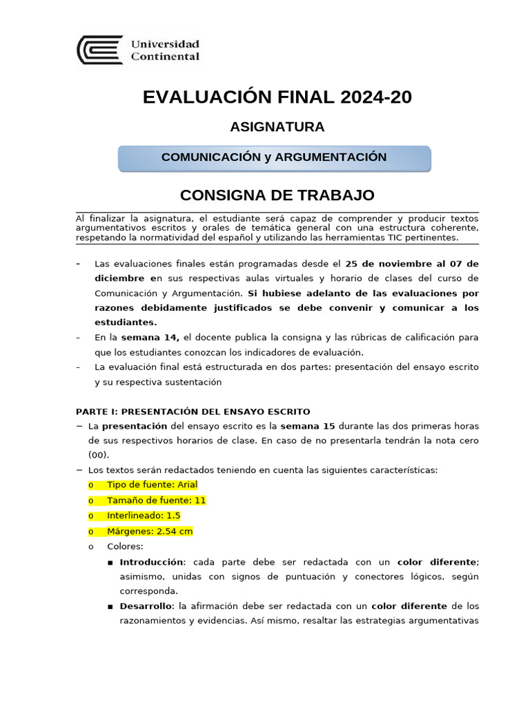 Consigna para La Evaluación Final 2024-20 Val | PDF | Ensayos