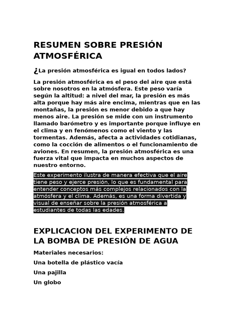 Resumen Sobre Presión Atmosférica | PDF | Salud y bienestar