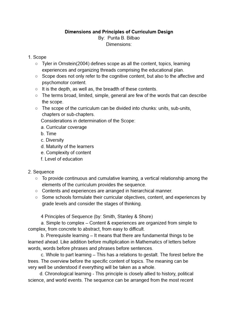 Dimensions and Principles of Curriculum Design | PDF | Curriculum ...