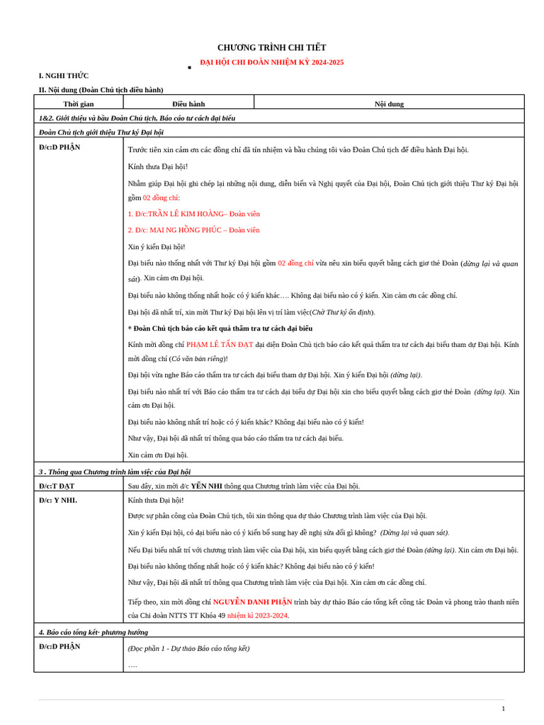 Kich Ban Dai Hoi (CHUNG) | PDF