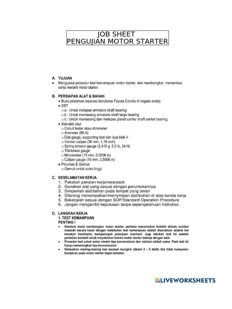 Job Sheet Sistem Starter 2024 | PDF