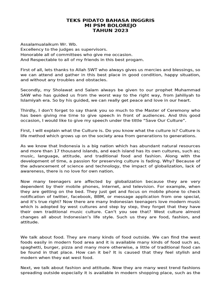 Teks Pidato Bing Porseni 2023 | PDF