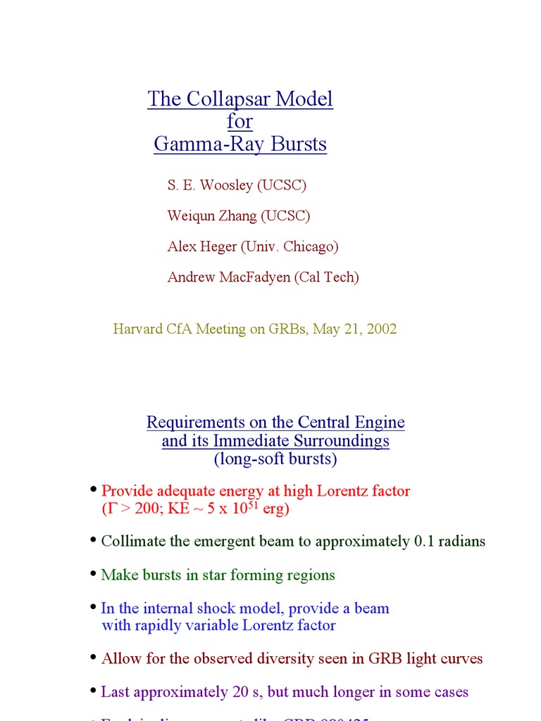 S. E. Woosley Et Al - The Collapsar Model For Gamma-Ray Bursts | PDF | Stars | Black Hole