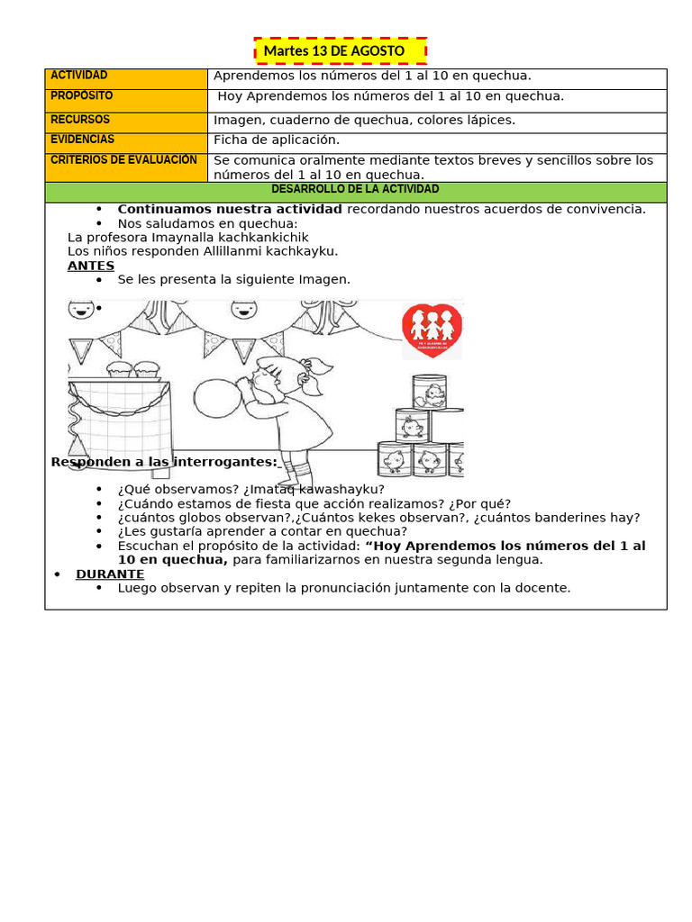 Aprendemos A Contar Hasta 10 en Quechua | PDF