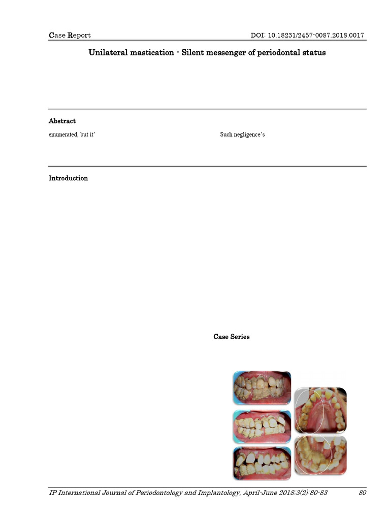 Unilateral Mastication - Silent Messenger of Periodontal Status | PDF ...