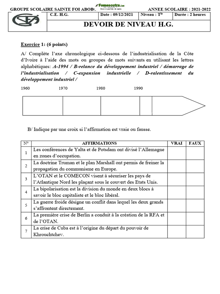 Devoir H.G TD | PDF